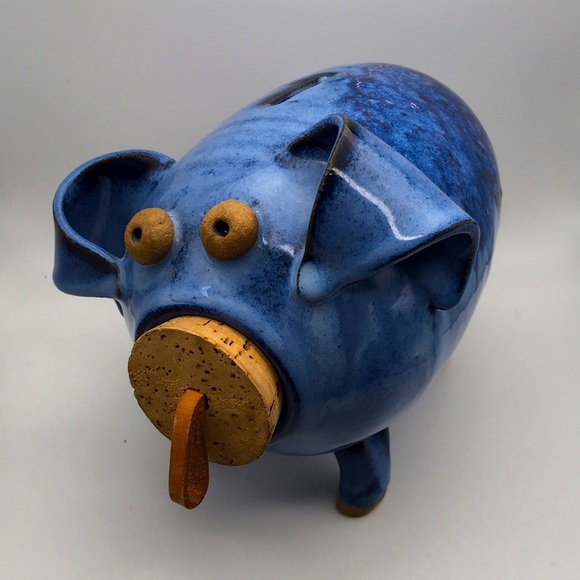 Other | Hand Crafted Ceramic Sculptural Glazed Blue Large Piggy Bank ...
